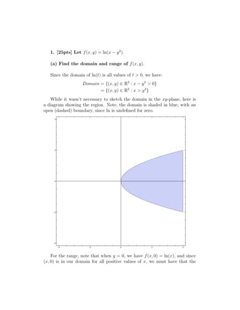 1 [25pts] Let F X Y Ln X Y 2 A Find The Domain And Range Of F X