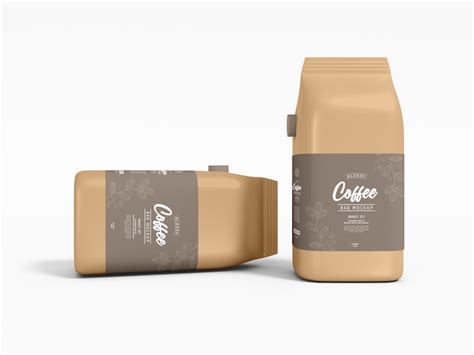 태그 포장 모형이 있는 종이 커피 백 프리미엄 Psd 파일