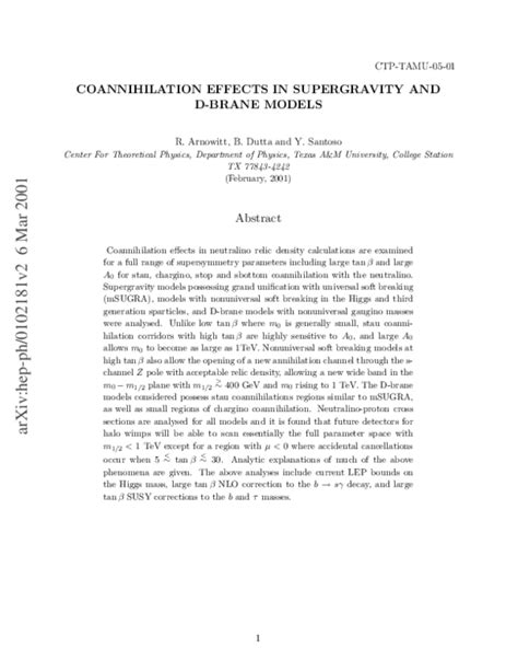 Pdf Coannihilation Effects In Supergravity And D Brane Models Yudi