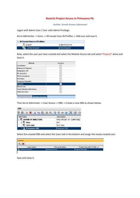 Pdf Restrict Project Access In Primavera P6 Dokumentips
