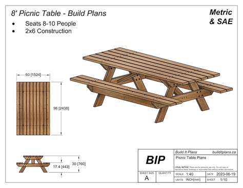 8 Foot Picnic Table Pdf Plans Diy 2x6 Construction Digital Download Etsy