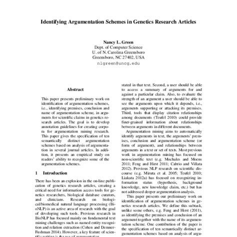 Identifying Argumentation Schemes In Genetics Research Articles Acl
