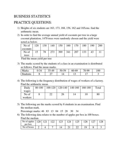 Business Statistics Practice Questions Download Free Pdf Statistics Sampling Statistics