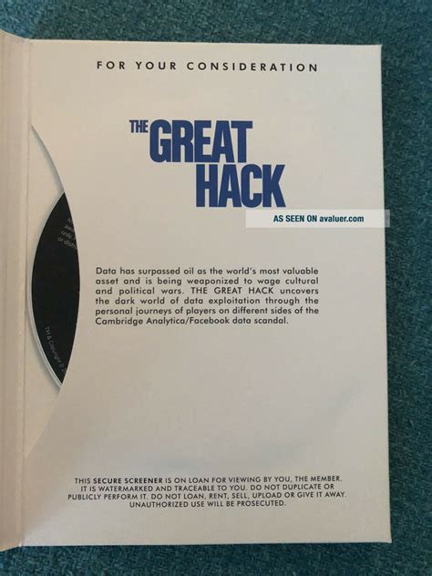 Rare Fyc Dvd The Great Hack Netflix Screener For Your Consideration Documentary 43909599