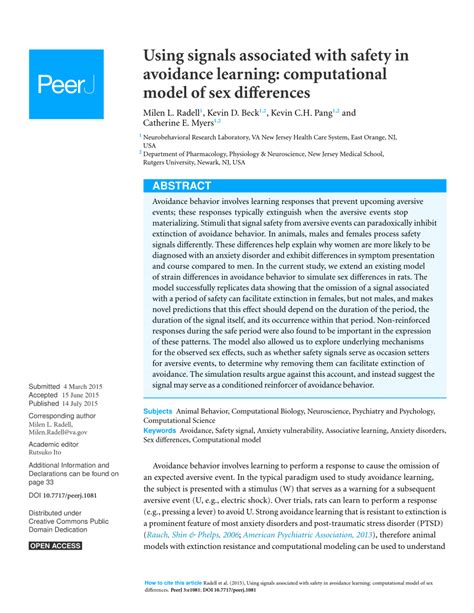 pdf using signals associated with safety in avoidance learning