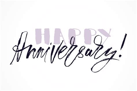 손으로 그린 벡터 글자 행복 한 기념일을 손으로 단어 벡터 일러스트 레이 션을 격리 현대 서 예를 손으로 엽서 포스터 지문 인사말 카드에 대 한 비문 검은색에 대한 스톡