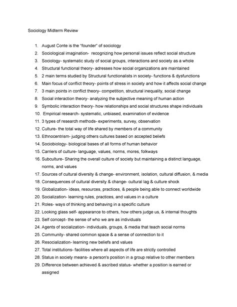 SOC 101 Midterm Review Sociology Midterm Review August Conte Is The Founder Of Sociology