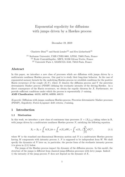 Pdf Exponential Ergodicity For Diffusions With Jumps Driven By A Hawkes Process