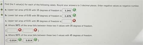 Solved Find The T Value S For Each Of The Following Cases Chegg Com