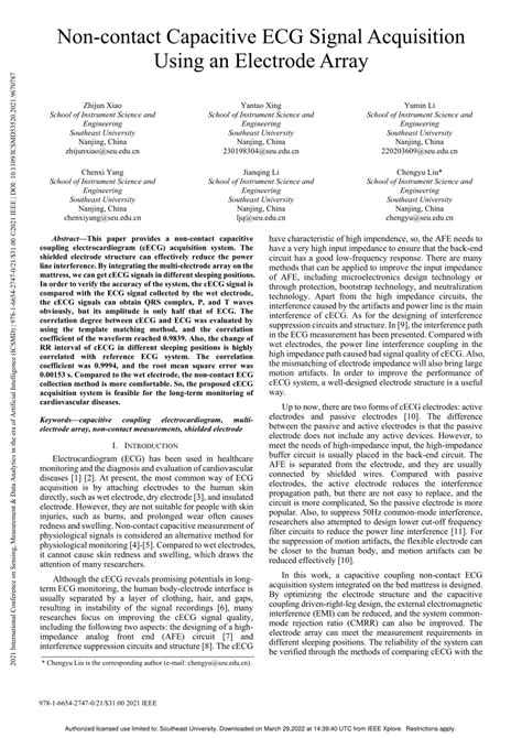 Pdf Non Contact Capacitive Ecg Signal Acquisition Using An Electrode Array