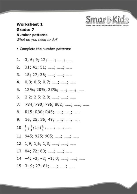 Worksheet Maths Gr 7 Number Patterns  Slimkoppe
