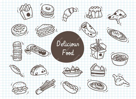 Premium Vector Set Of Delicious Food Doodle