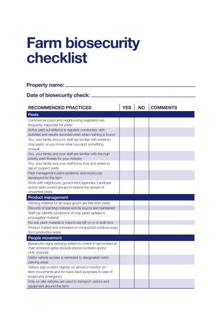 Farm Biosecurity Checklist