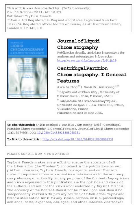 Pdf Centrifugal Partition Chromatography I General Features