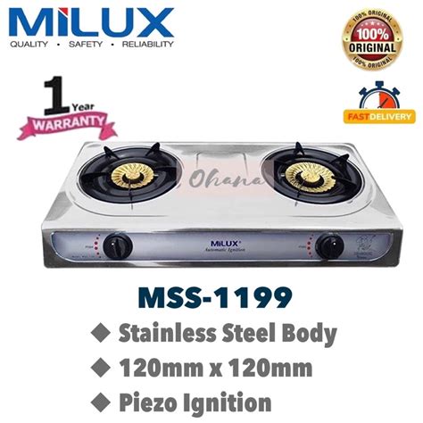 Milux Mss 1199 Stainless Steel 2 Burners Table Top Gas Cooker Dapur Gas Stove Cooker 煤气炉