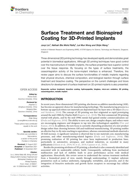 Pdf Surface Treatment And Bioinspired Coating For 3d Printed Implants