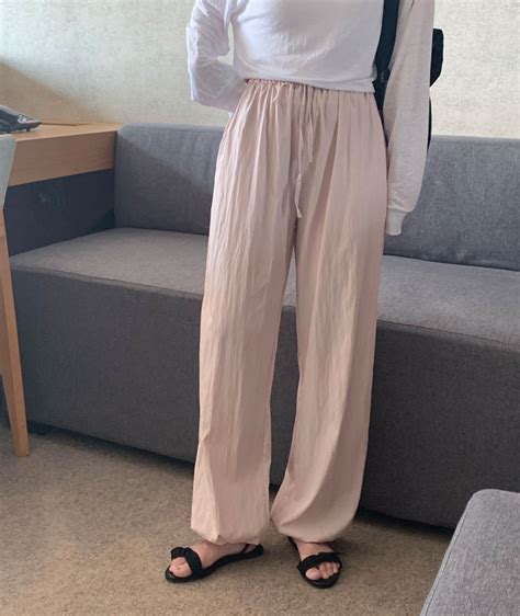 여름바지💦당일출고 썸머 나일론 바스락 와샤 투웨이 밴딩 조거 팬츠 와이드 롱 팬츠 트레이닝 바지 4col 에이블리