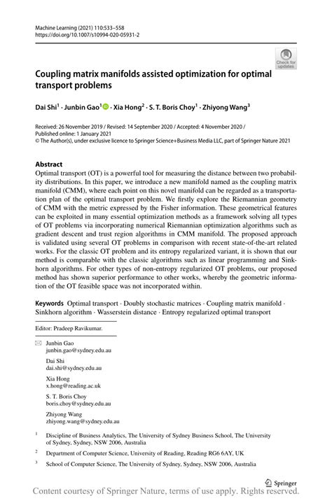 Coupling Matrix Manifolds Assisted Optimization For Optimal Transport Problems Request Pdf