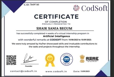 sania begum shaik on linkedin codsoft ai