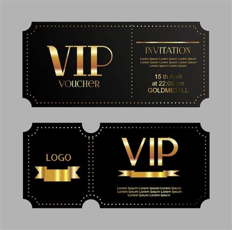 Vip 바우처 검정색과 금색 황금 글자 프리미엄 벡터
