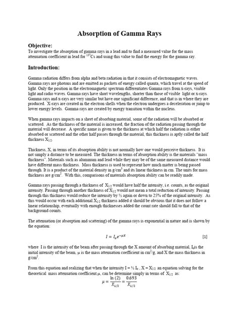Lab Absorption Of Gamma Rays Pdf Electromagnetic Radiation Gamma Ray
