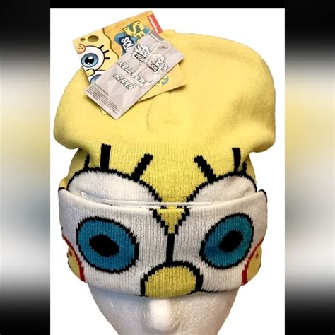 Nickelodeon Accessories Spongebob Squarepants Winter Knit Hat Cap Flip Roll Down Mask New