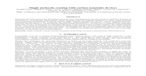 Pdf Single Molecule Sensing With Carbon Nanotube Devicescollinsppubs54choipdfsingle