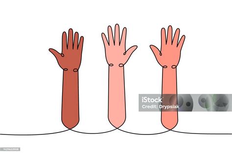 손이 한 줄로 된 연속 그림을 올렸다 박수 손 연속 다채로운 한 줄 일러스트레이션 벡터 미니멀리스트 선형 일러스트레이션 공동체에 대한 스톡 벡터 아트 및 기타 이미지