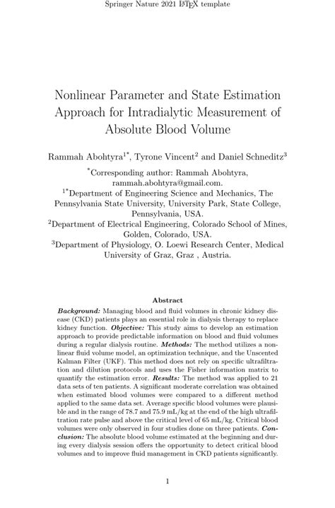 Pdf Nonlinear Parameter And State Estimation Approach For