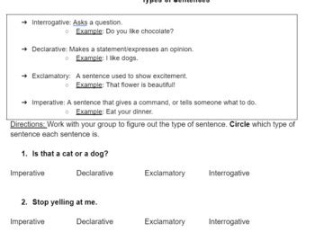Sentence Types Lesson Plan Handout By Mrs C Creates TPT