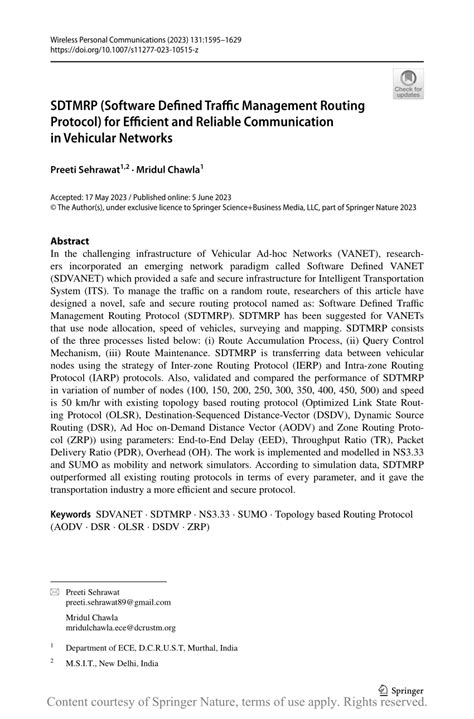 Sdtmrp Software Defined Traffic Management Routing Protocol For Efficient And Reliable