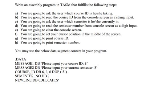 Write An Assembly Program In Tasm That Fulfills The