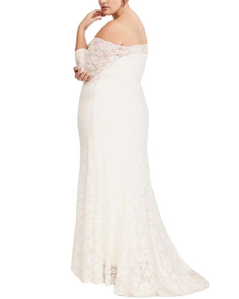 Lalagen Womens Plus Size Lace Off Shoulder Wedding Dress Evening Party
