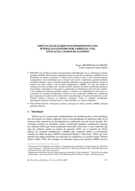 Pdf Data Imputation In Trials With Genotype By Environment Interaction An Application On