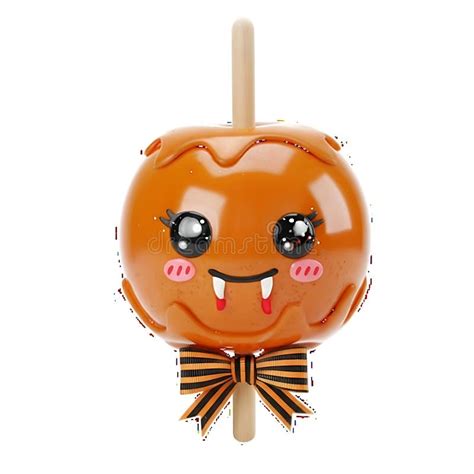 Cute Halloween Candy Apple Character With Fangs And Bow Stock