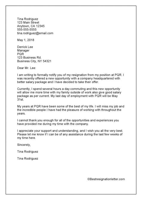 Resignation Letter Due To New Job Opportunity