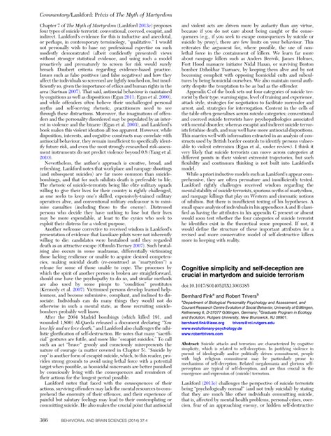 Pdf Cognitive Simplicity And Self Deception Are Crucial In Martyrdom And Suicide Terrorism