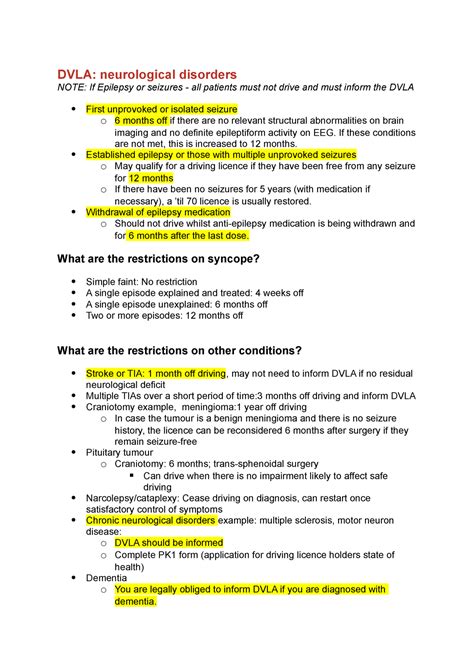 Dvla About Dvla Guidelines Dvla Neurological Disorders Note If Epilepsy Or Seizures All