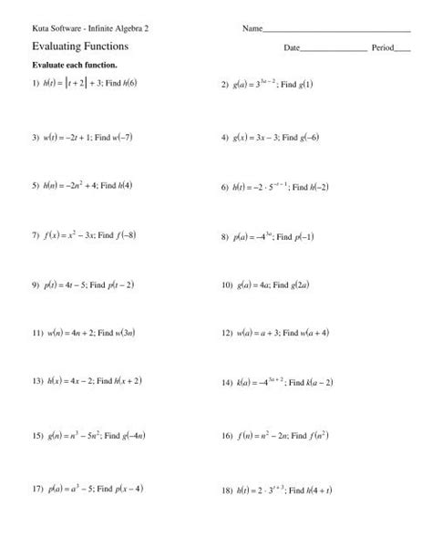 Evaluating Functions Kuta Software Worksheets Library