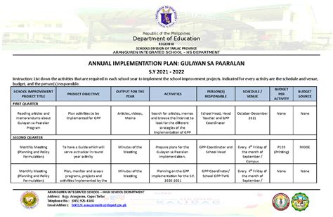 Deped Order About Annual Implementation Plan Printable Templates Free