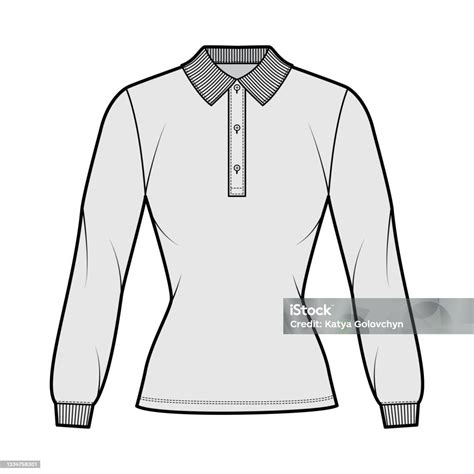 셔츠 폴로 핏 바디 테크니컬 패션 일러스트와 긴 소매 튜닉 길이 헨리 버튼 넥 플랫 칼라 0명에 대한 스톡 벡터 아트 및 기타 이미지 Istock