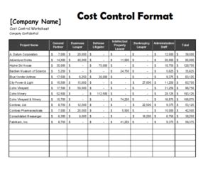 Cost Control Template Excel Free Excel Templates