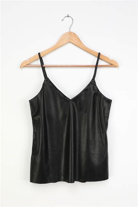 Black Cami Top Vegan Leather Tank Top Faux Leather Cami Top Lulus