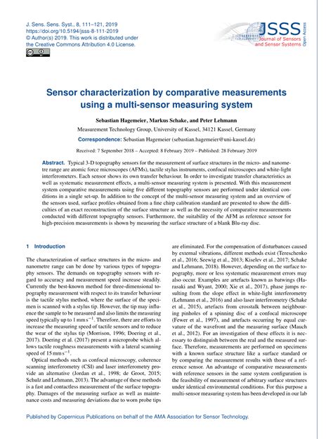 Sensor Characterization By Comparative Measurements Using A Multi Sensor Measuring System Docslib