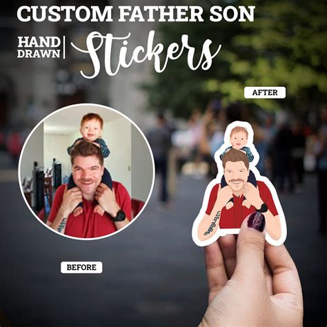 Custom Father And Son Stickers Father And Son Cartoon Illustration