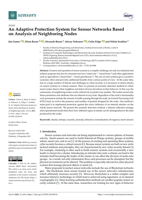 Pdf An Adaptive Protection System For Sensor Networks Based On