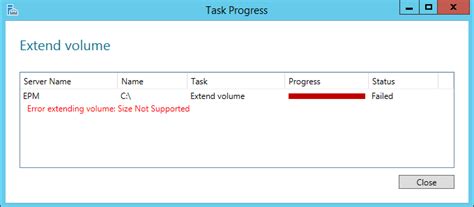 Error Extending Volume Size Not Supported In Windows Server 2012