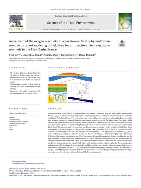 Pdf Assessment Of The Oxygen Reactivity In A Gas Storage Facility By Multiphase Reactive
