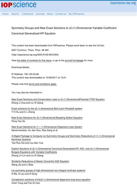 Pdf Symmetry Groups And New Exact Solutions To 21 Dimensional Variable Coefficient