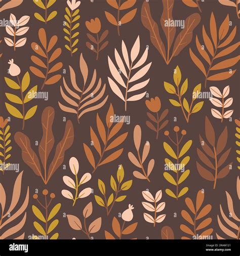 Warm Twigs Seamless Pattern Cute Branches And Flowers Isolated On